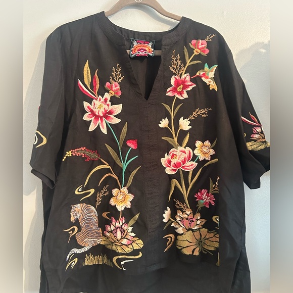 Johnny Was | Tops | Johnny Was Black Tunic With Floral Embroidery ...